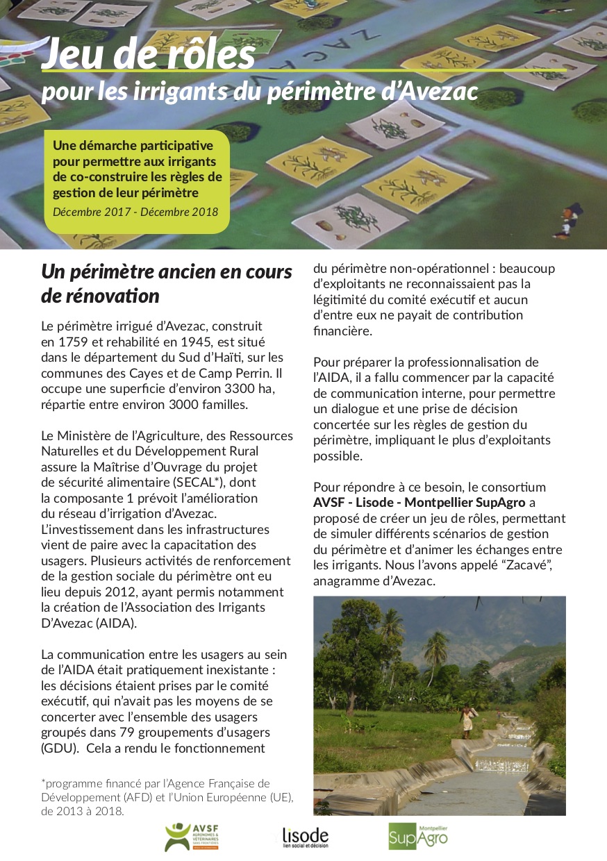 Un jeu de rôles pour les irrigants du périmètre d’Avezac en Haïti ...