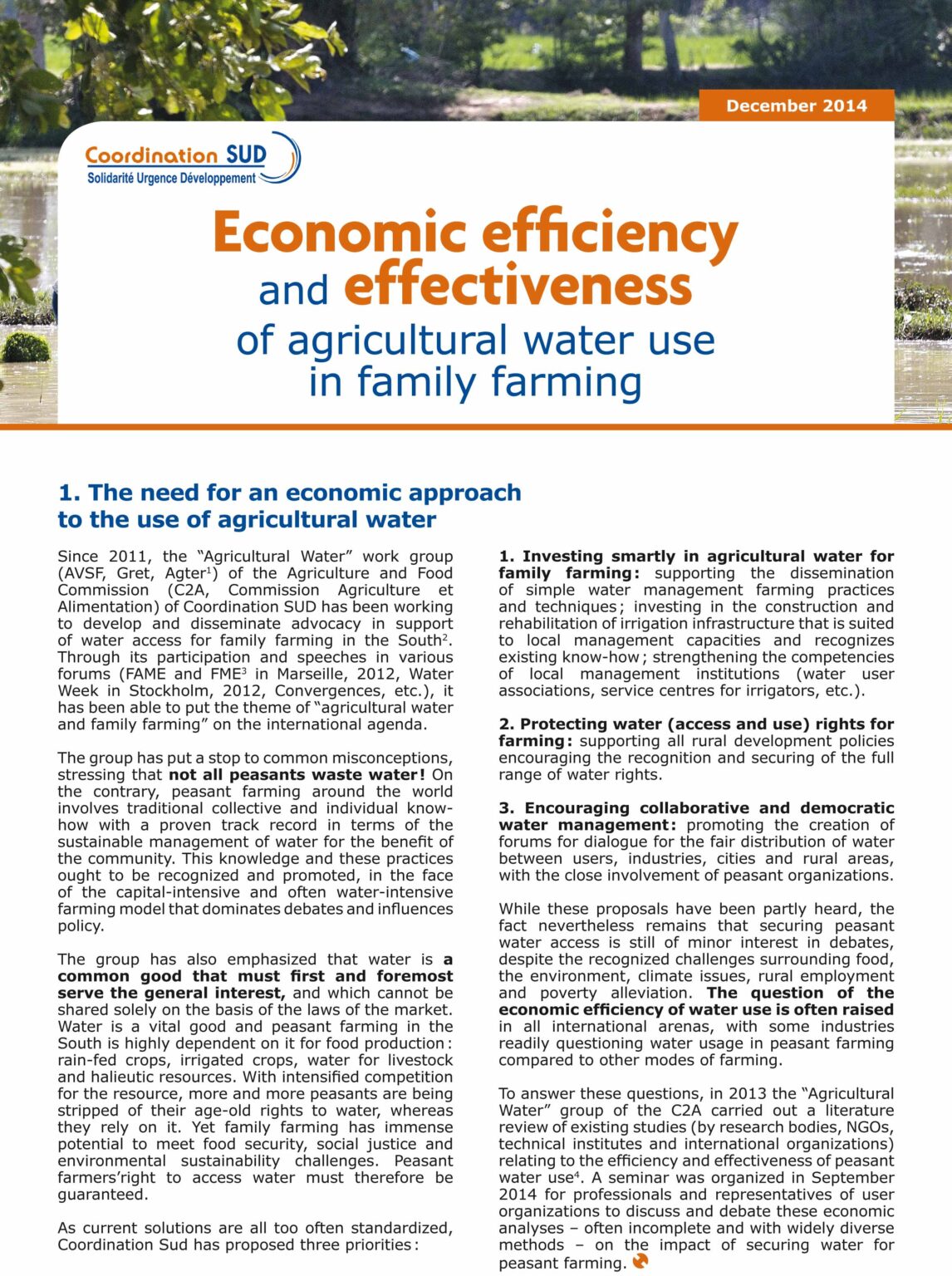 Economic efficiency and effectiveness of agricultural water use in ...