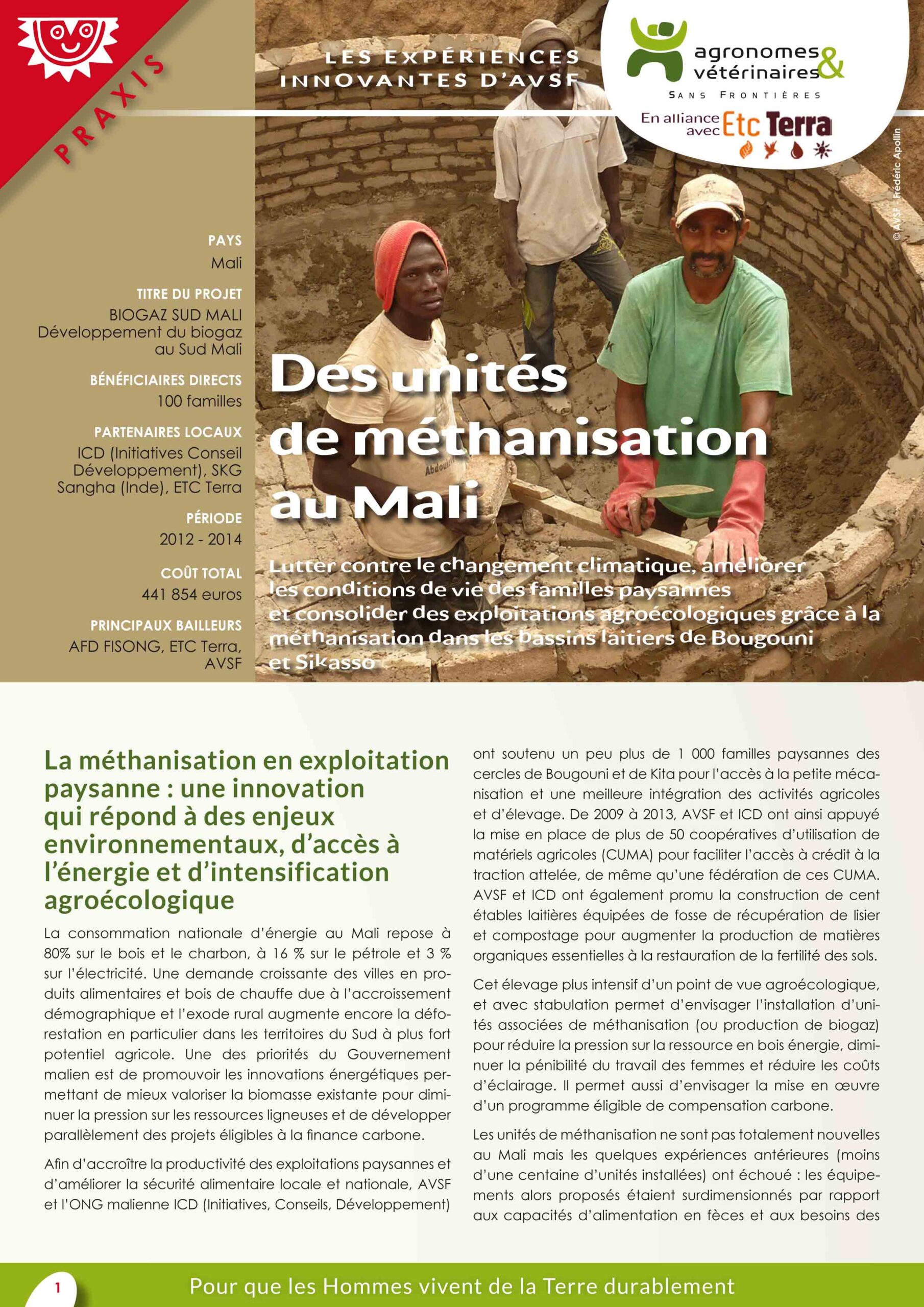 Des unités de méthanisation au Mali - AVSF - Agronomes & vétérinaires ...