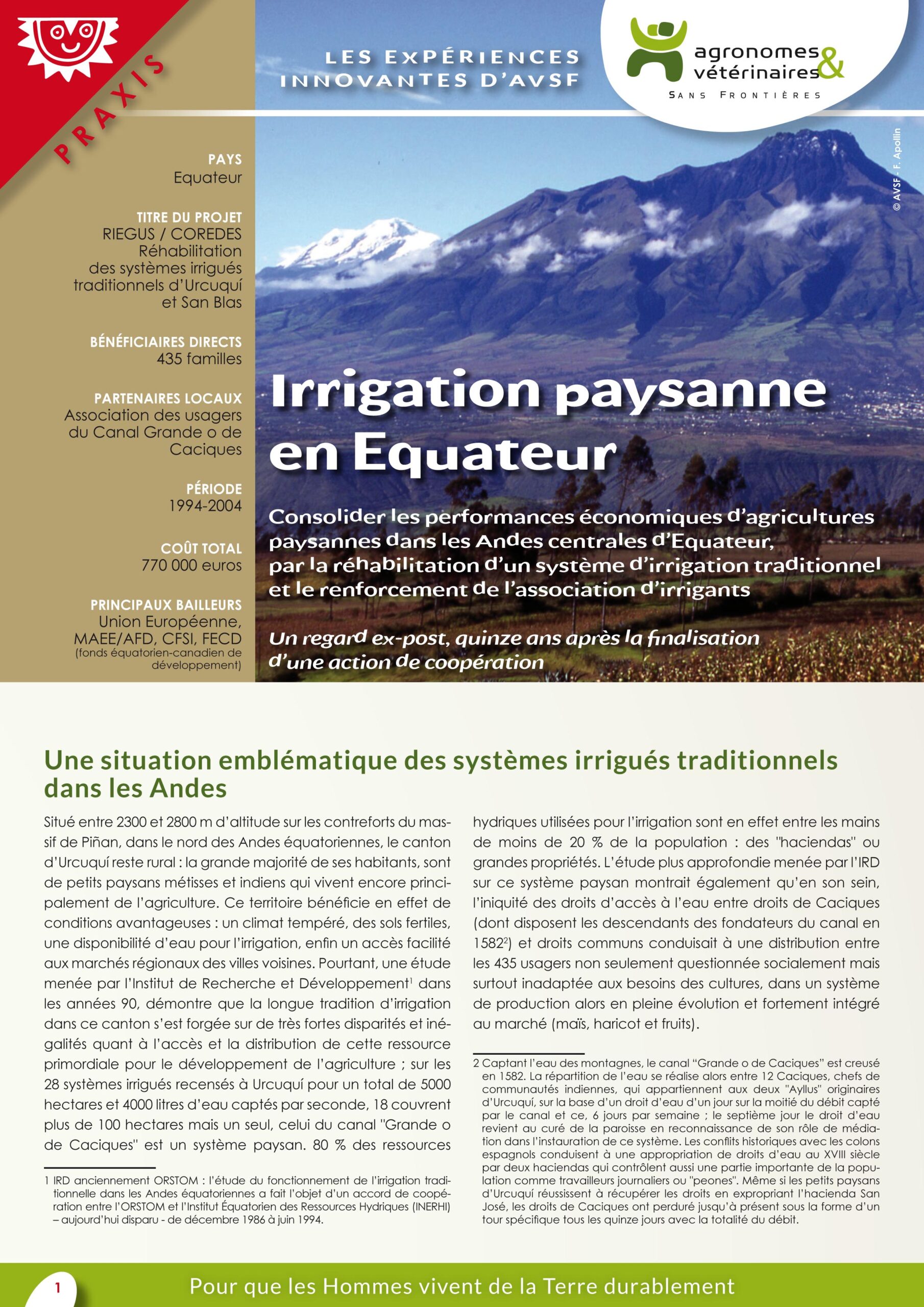 Les expériences innovantes d'AVSF : Irrigation paysanne en Equateur ...